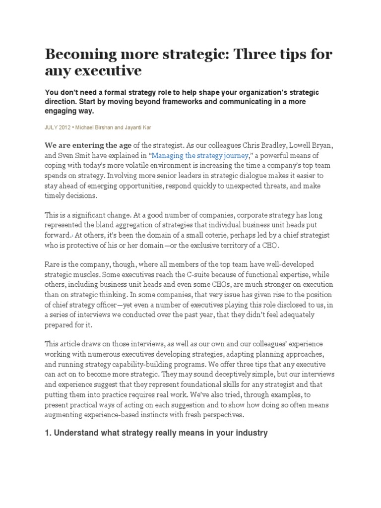 Becoming More Strategic: Three Tips For Any Executive | PDF ...