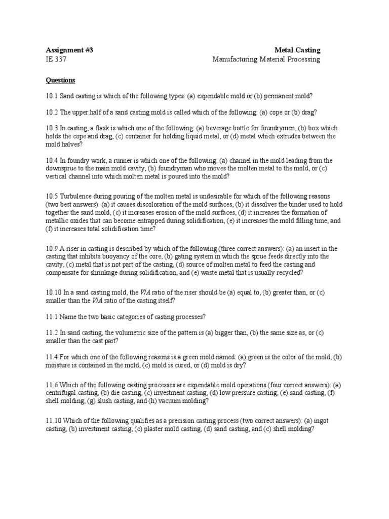 Sand Casting Fundamentals: An Assignment on Metal Casting Processes and Techniques | PDF ...