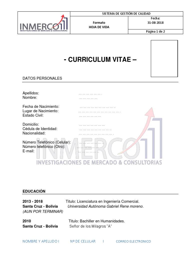 Formato CV Inmerco | PDF | Educación avanzada