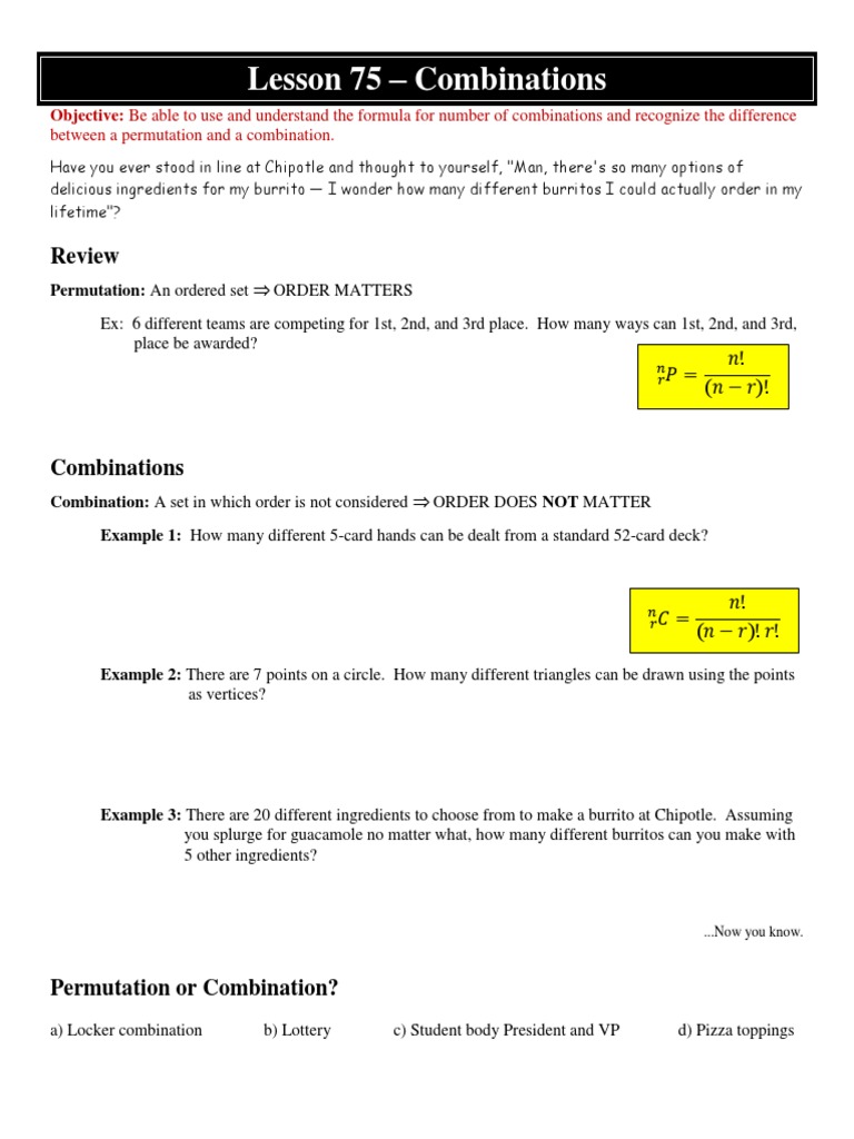 Lesson 75 - Combinations | PDF