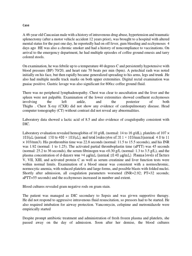 DIC - Case Study (Blood 2) | PDF | Blood Plasma | Platelet