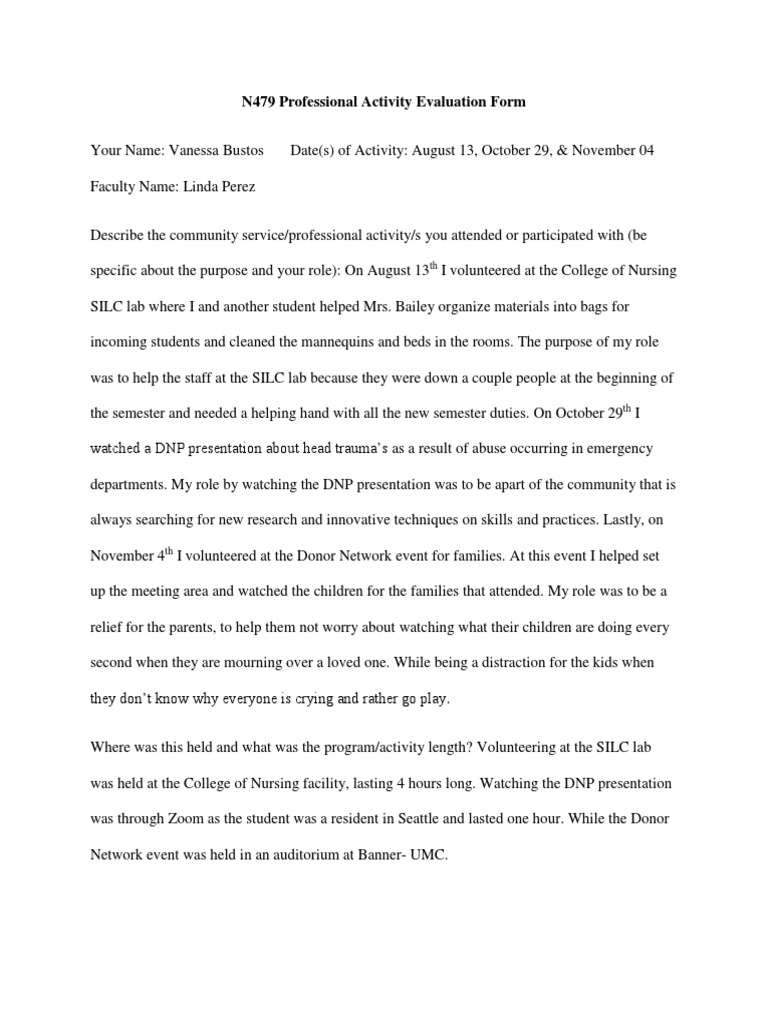 Professional Activity Evaluation Form 479 | PDF