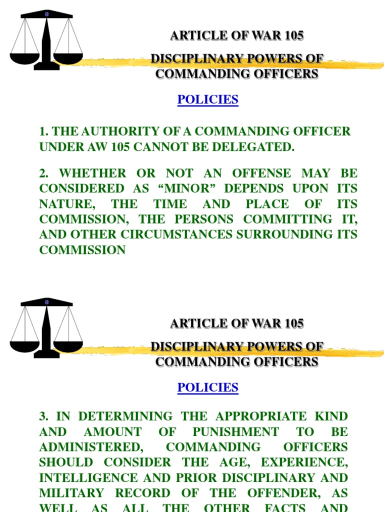 Article of War 105 Disciplinary Powers of Commanding Officers | PDF ...