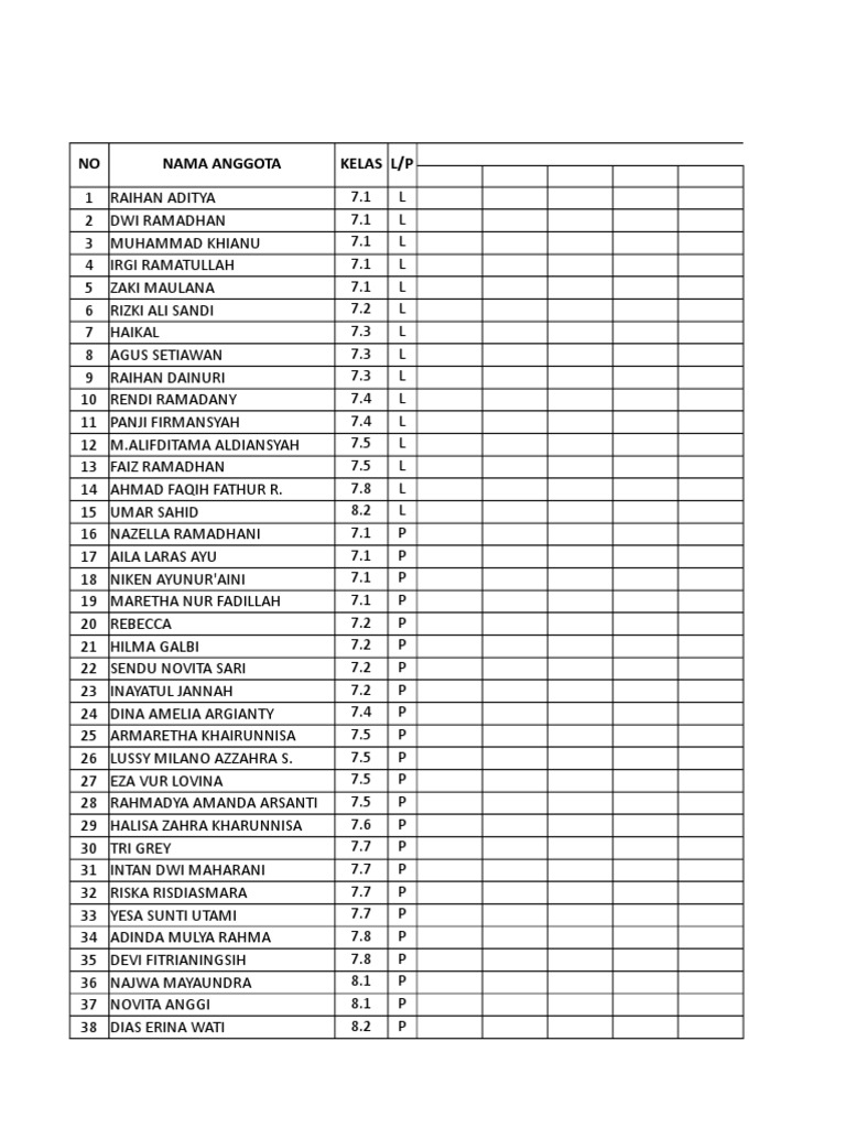Daftar Absensi Osis Mts - Nurul Ilmi Periode 2017-2018: NO Nama Anggota ...