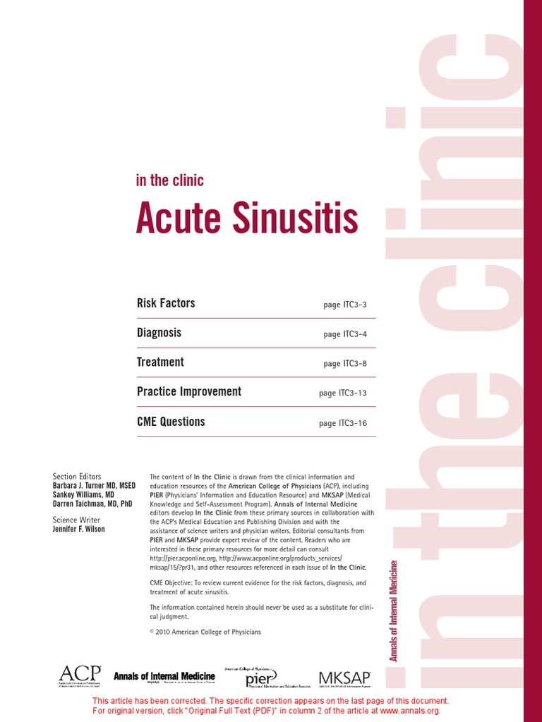 Acute Sinusitis: in The Clinic | PDF | Diseases And Disorders ...