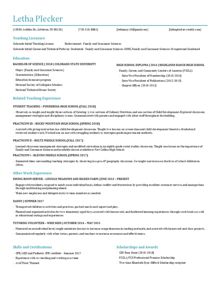 Plecker-Resume 2018 | PDF | Schools | Home Economics