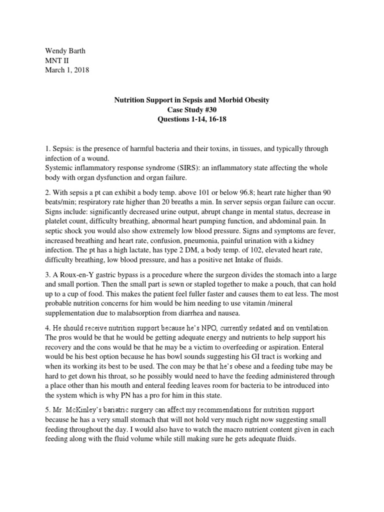 Case Study 30 Sepsis | PDF | Sepsis | Nutrition