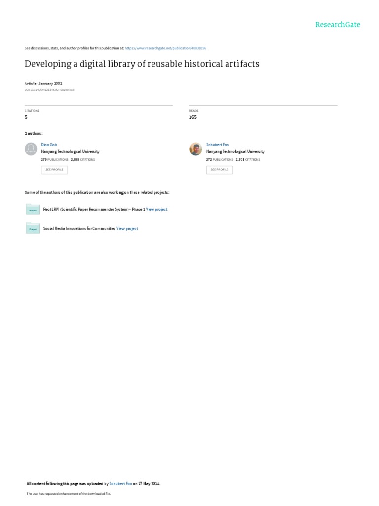 Developing A Digital Library of Reusable Historical Artifacts | PDF | Digital Library | Metadata