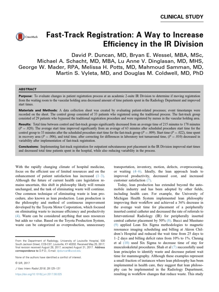 Fast Track Registration A Way To Increase Efficiency in The Ir Division ...