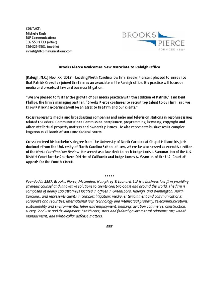 Patrick Cross Press Release Final | PDF