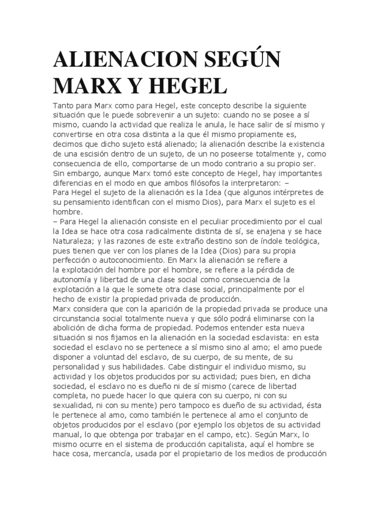 Alienacion Según Marx y Hegel | Alienación social | La teoría de la ...