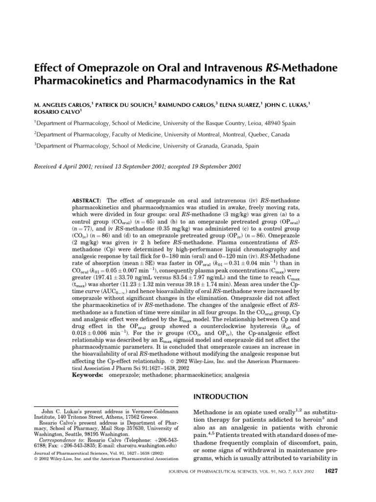 Effect of Omeprazole On Oral and Intravenous RS-Methadone ...