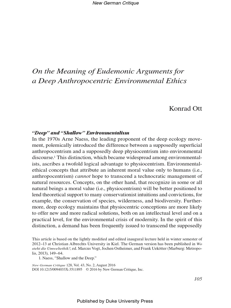 On The Meaning of Eudemonic Arguments For A Deep Anthropocentric ...