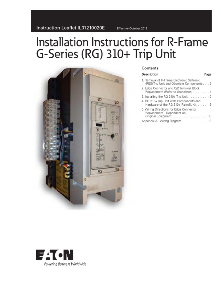 Installation Instructions For R-Frame G-Series (RG) 310+ Trip Unit ...