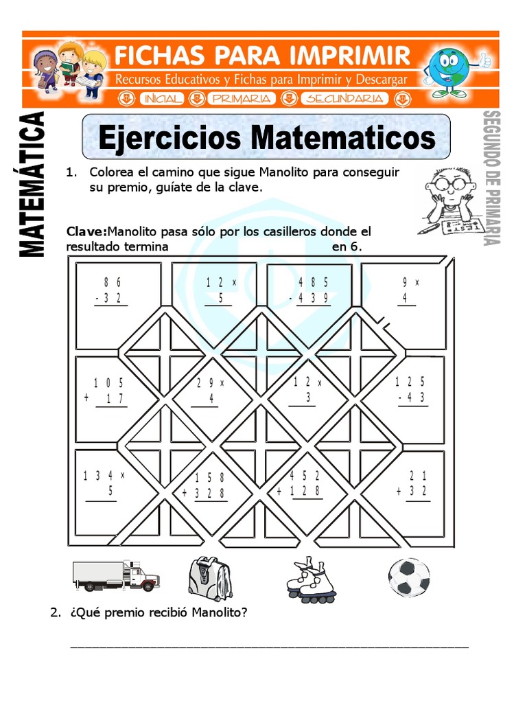 Ficha de Ejercicios Matematicos para Segundo de Primaria