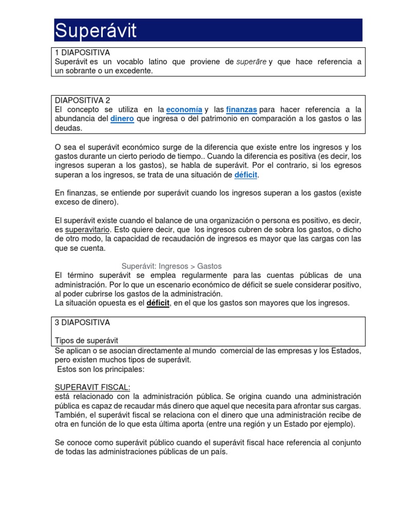 Tipos y Conceptos de Superávit Económico | PDF | Balance presupuestario ...