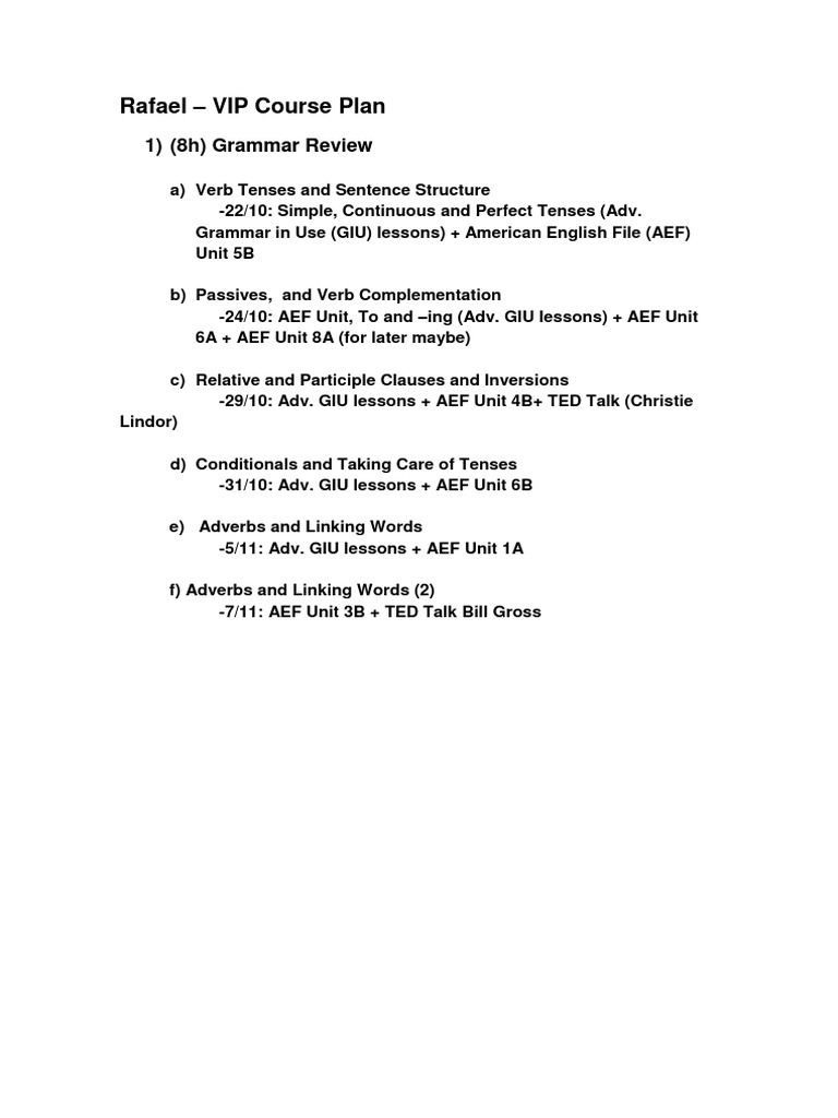 VIP Grammar Course Plan Overview | PDF | Teaching Methods & Materials