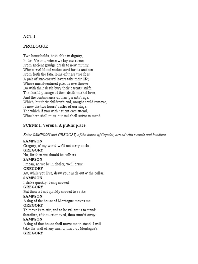 Act I | PDF | Characters In Romeo And Juliet