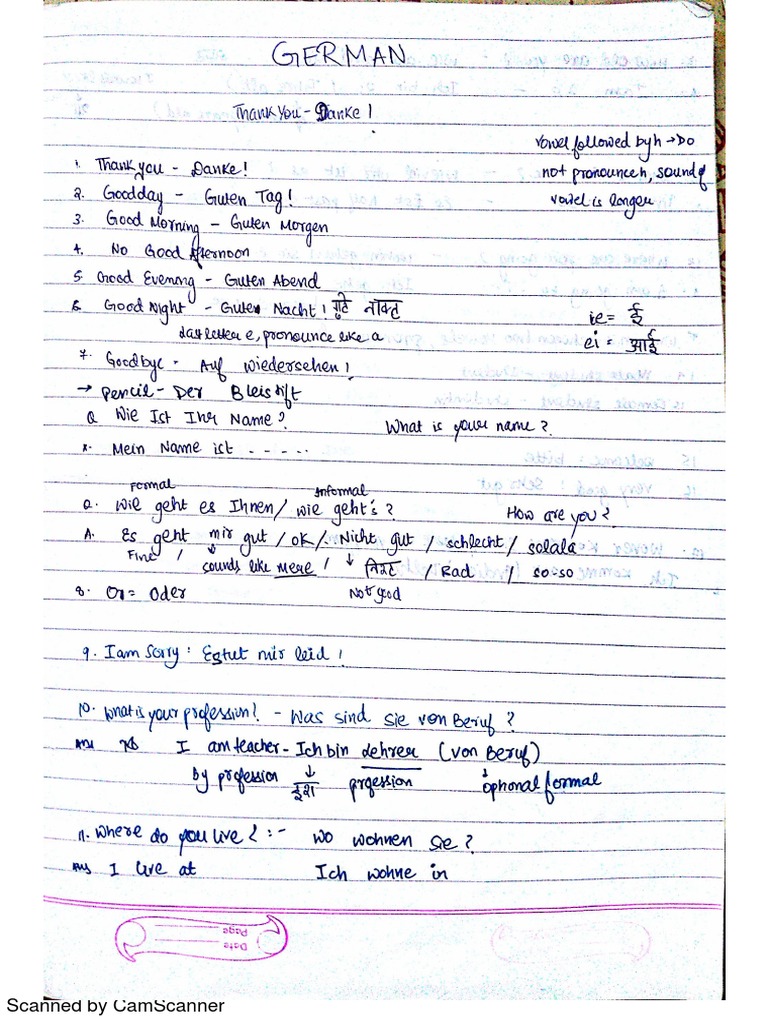 German A1 Handwritten Notes PDF | PDF