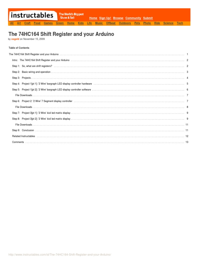 The 74HC164 Shift Register and Your Arduino | PDF | Arduino | Digital ...