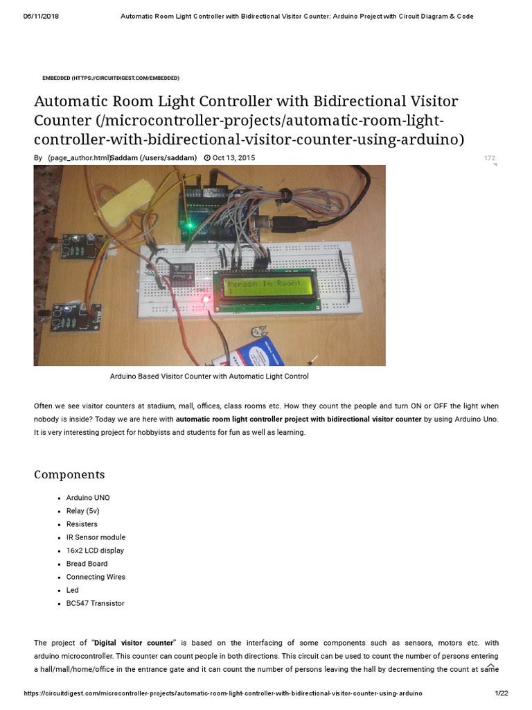 Automatic Room Light Controller With Bidirectional Visitor Counter Pdf Arduino Relay