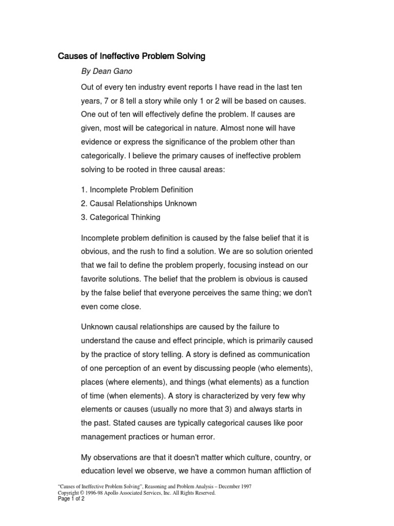 Article - Causes of Ineffective Problem Solving | PDF | Causality ...