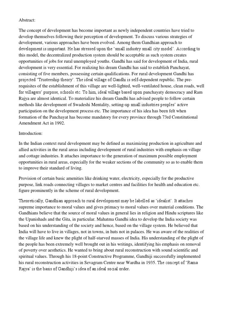 Gandhian Rural Development Model | PDF | Mahatma Gandhi | Economic ...