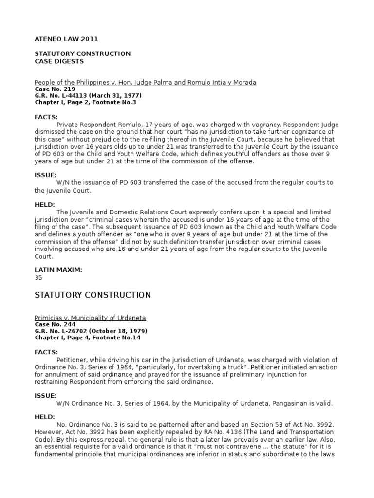 Docshare - Tips - Statutory Construction Case Digests PDF | PDF | Bill (Law) | Lawsuit