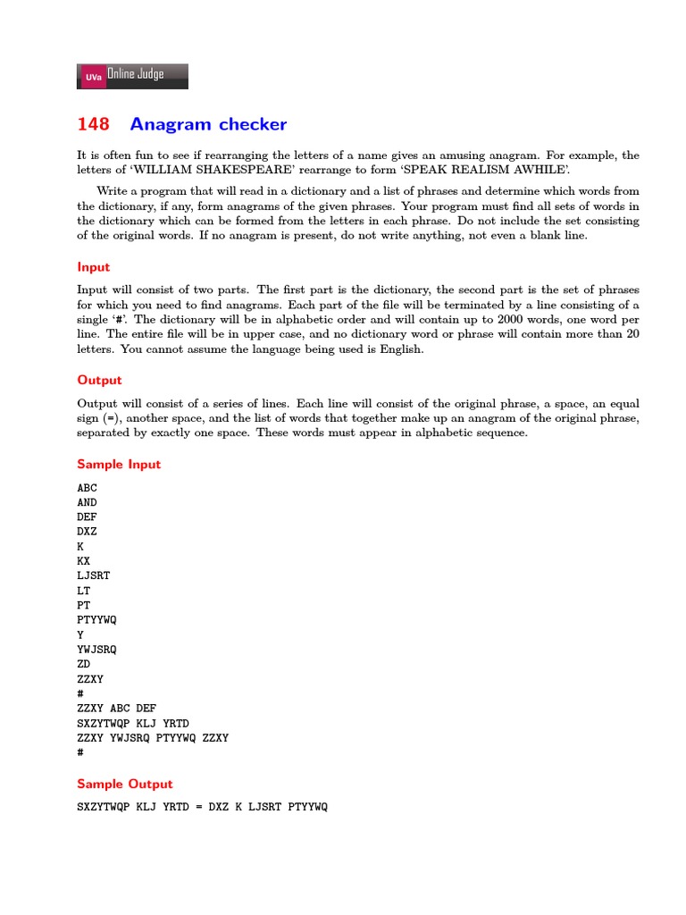 Anagram Checker: Input | PDF
