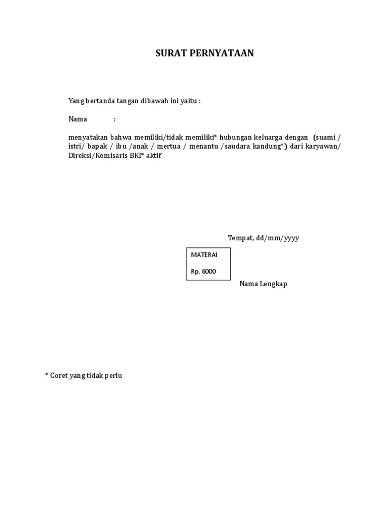 Surat Pernyataan Hubungan Keluarga | PDF