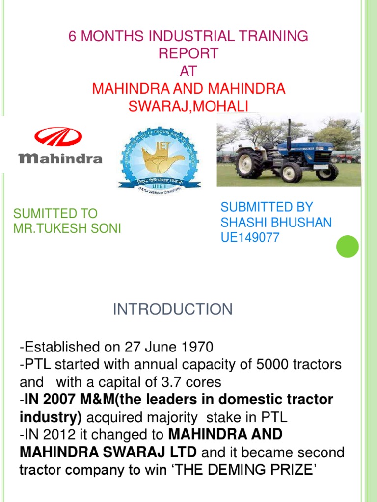 6 Months Industrial Training AT: Mahindra and Mahindra Swaraj, Mohali ...