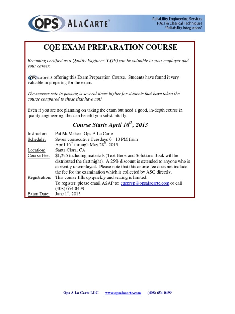 Cqe Exam Preparation Course | PDF | Reliability Engineering | Statistics