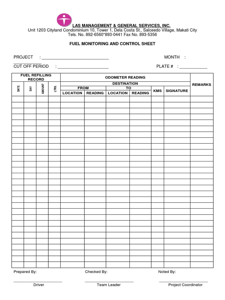 Fuel Monitoring Control Sheet Template | PDF | Computers