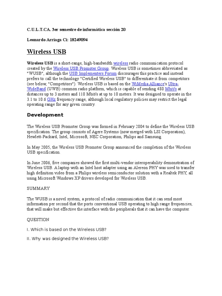 Overview of Wireless USB Technology | PDF