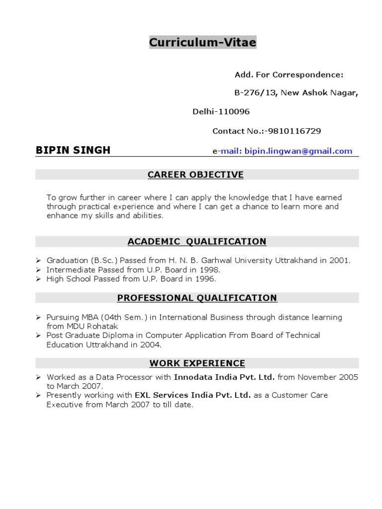 Curriculum Vitae of Bipin Singh | PDF | Business