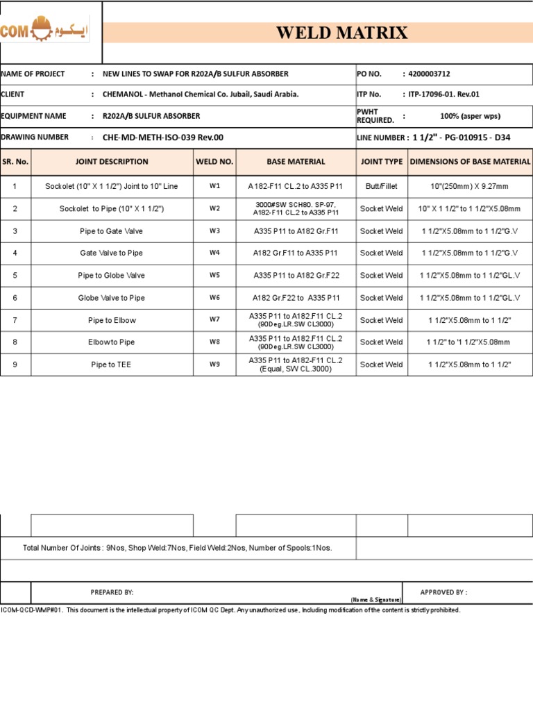 Weld Matrix - PAGE 1&2 | PDF | Chemical Industry | Pipe (Fluid Conveyance)