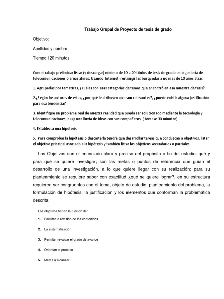 Trabajo Grupal de Proyecto de Tesis de Grado | PDF