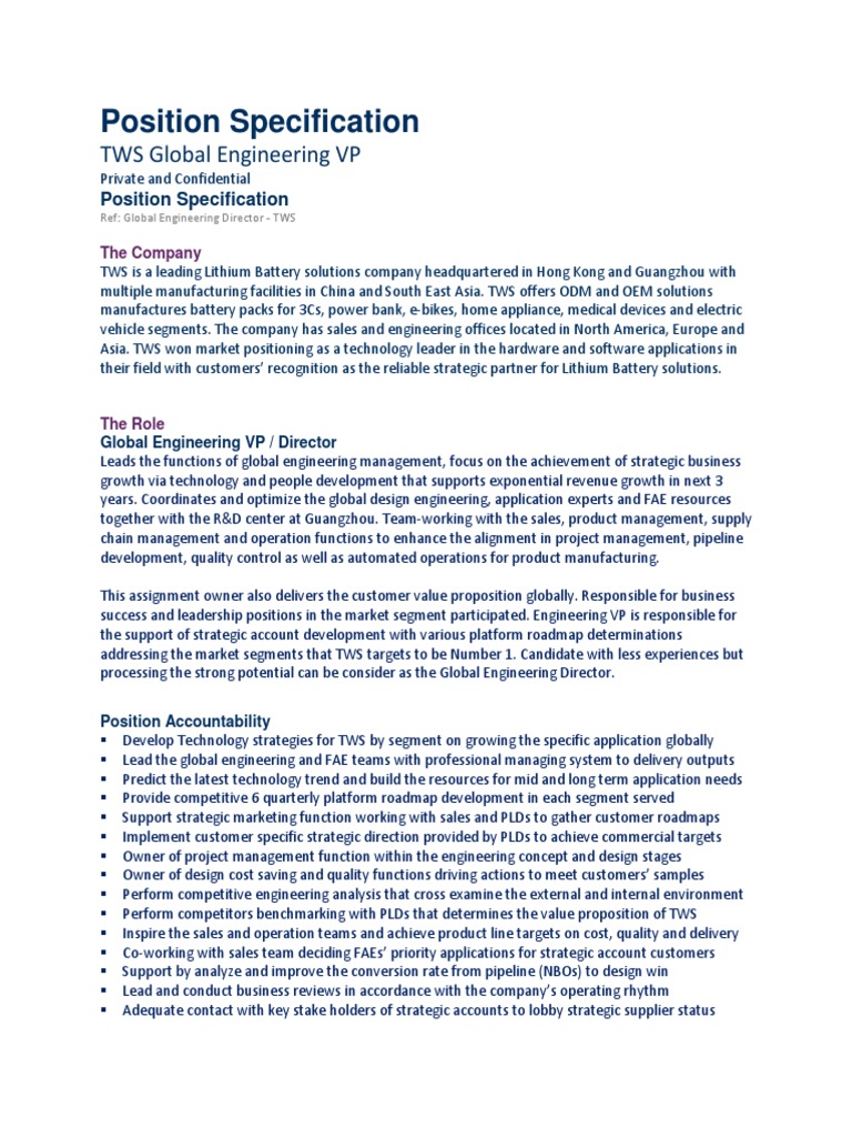 TWS Global Engineering VP JD 2017.05 | PDF | Business | Business Economics