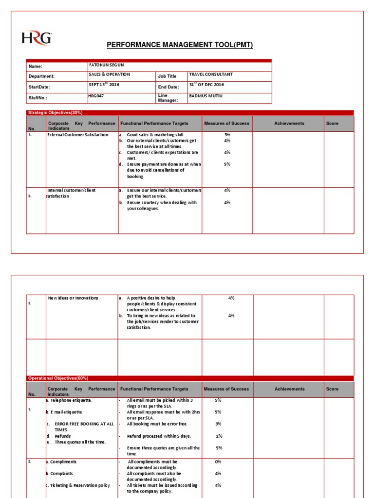 Performance Management Tool (PMT) : Name: Department: Job Title ...