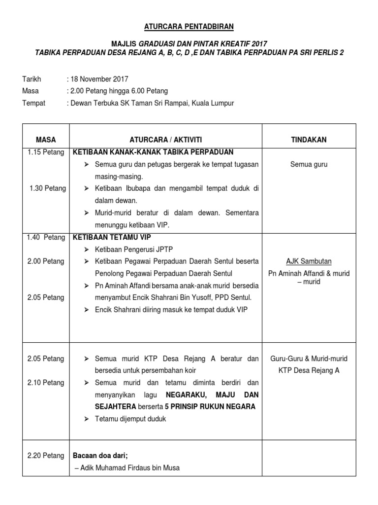 Aturcara Pentadbiran Majlis Graduasi 2017