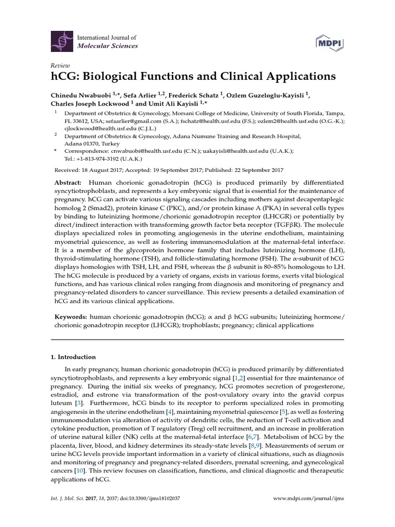 HCG: Biological Functions and Clinical Applications: Molecular Sciences ...