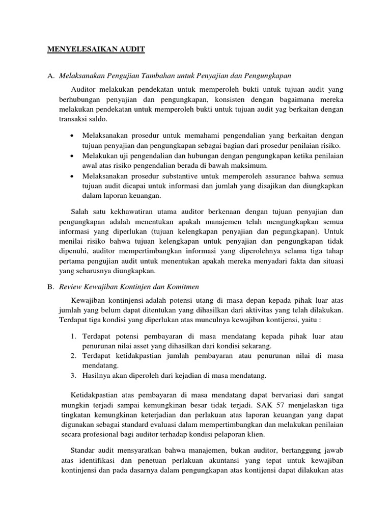 RMK Pengauditan 2 - MENYELESAIKAN AUDIT | PDF | Pengelolaan Keuangan & Uang