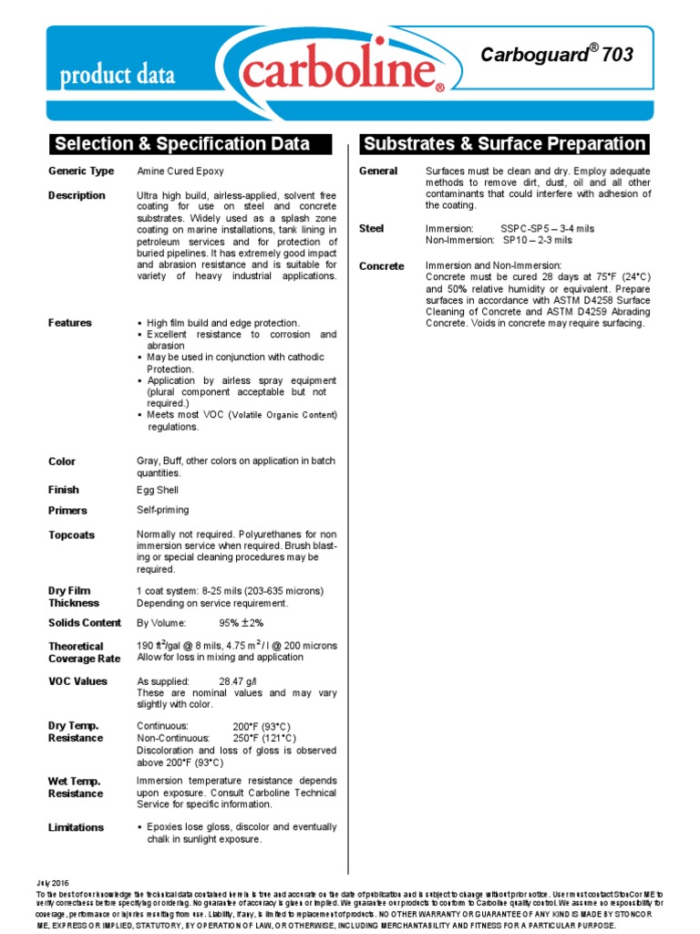 Carboguard 703 PDS | PDF | Humidity | Epoxy
