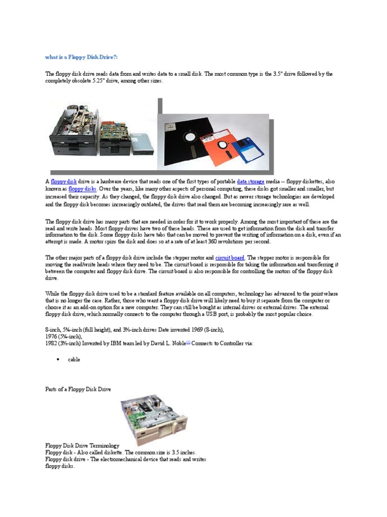 What Is A Floppy Disk Drive | PDF | Floppy Disk | Classes Of Computers