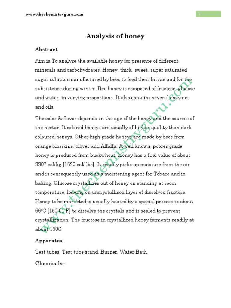 Analysis of Honey: Detecting Minerals and Carbohydrates Using Common ...
