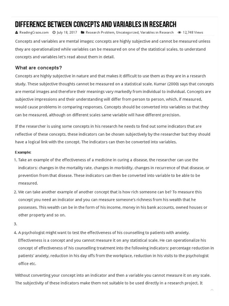 Difference Between Concepts and Variables in Research - Reading Craze ...