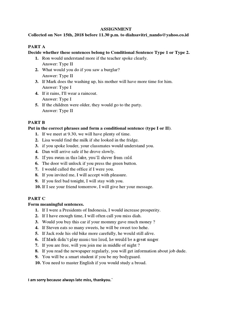 ASSIGNMENT Conditional Sentence | PDF