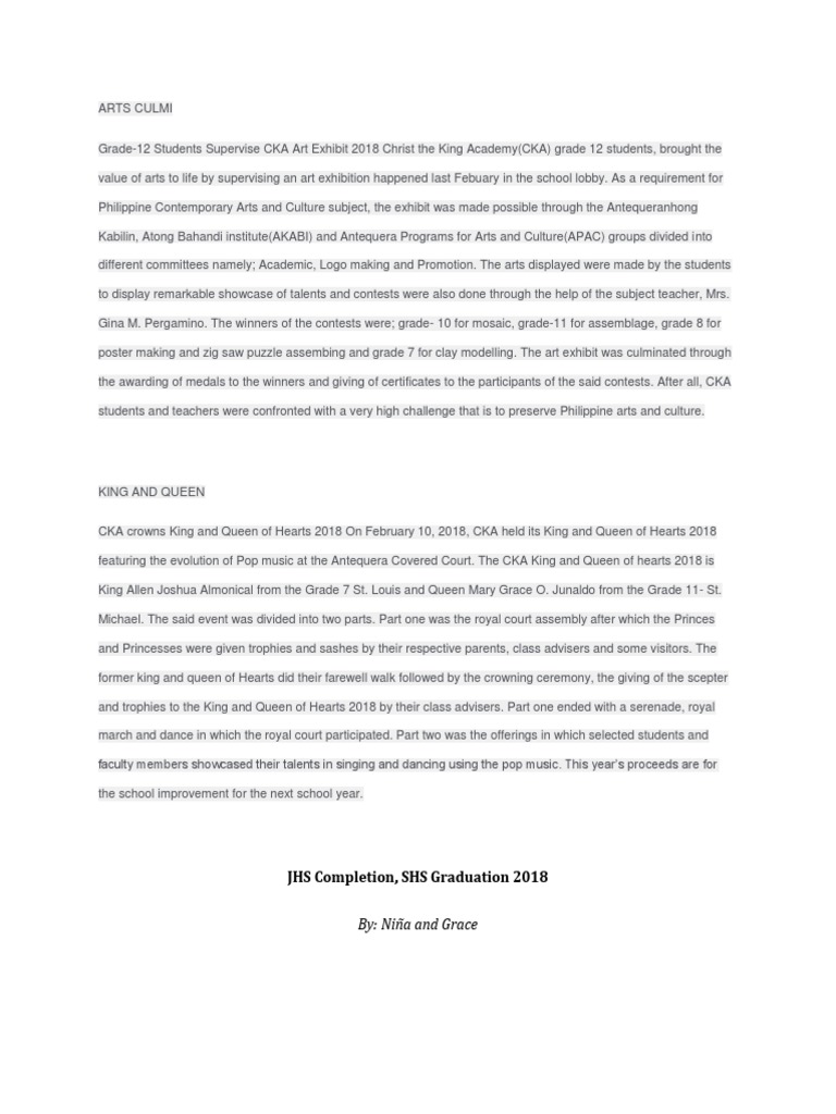 JHS Completion, SHS Graduation 2018: By: Niña and Grace | PDF ...