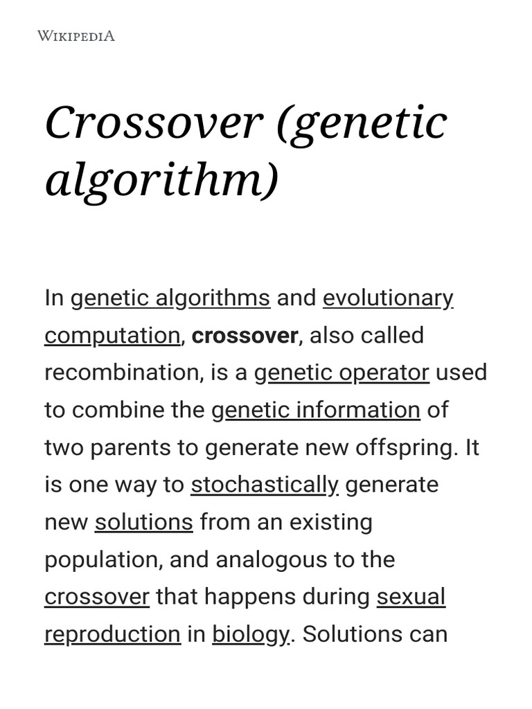 Crossover (Genetic Algorithm) - Wikipedia PDF | PDF | Evolutionary ...