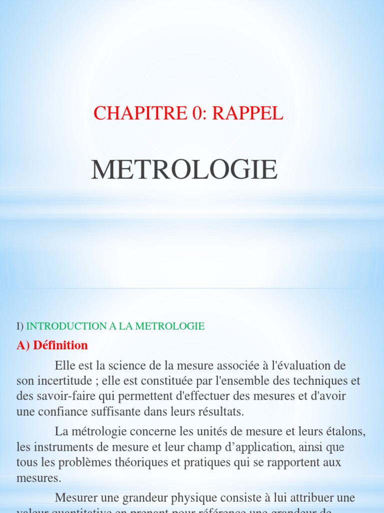 Chapitre 0 | PDF | Erreur de mesure | Métrologie